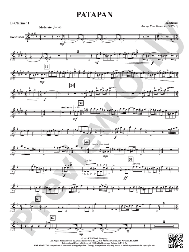 Patapan: 1st B-flat Clarinet: 1st B-flat Clarinet Part - Digital Sheet ...