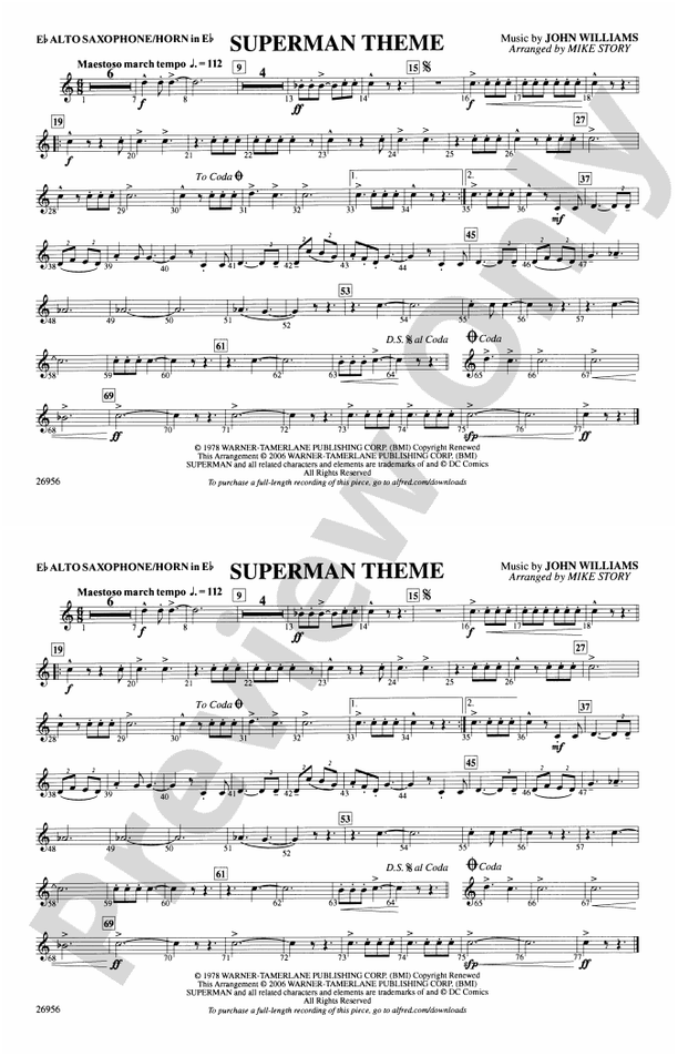 Superman Theme: E-flat Alto Saxophone: E-flat Alto Saxophone Part ...