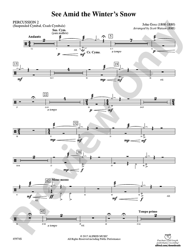 See Amid the Winter's Snow: 2nd Percussion: 2nd Percussion Part ...