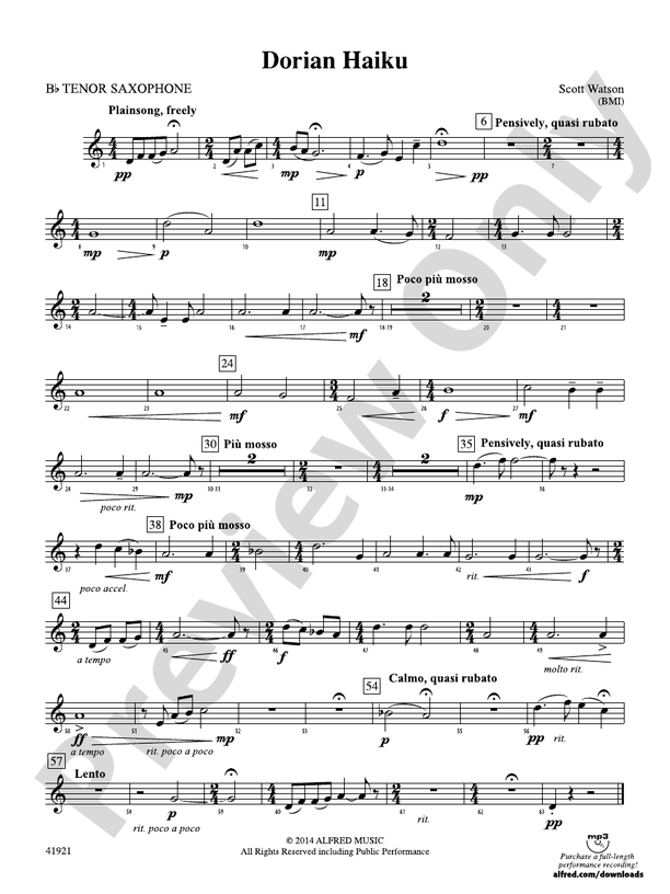 Dorian Haiku: B-flat Tenor Saxophone: B-flat Tenor Saxophone Part ...