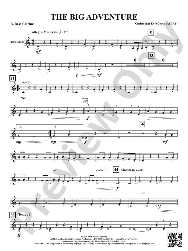 The Big Adventure: B-flat Bass Clarinet: B-flat Bass Clarinet Part: Christopher Kyle Green ...
