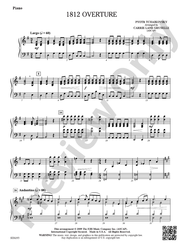 1812 Overture: Piano: Piano Part: Pyotr Tchaikovsky - Digital Sheet ...