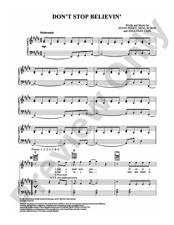 Don't Stop Believin': Piano/Vocal/Chords: Journey - Digital Sheet Music ...