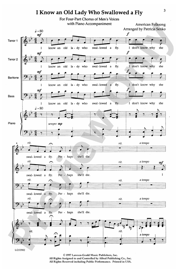 I Know an Old Lady Who Swallowed a Fly: TTBB Choral Octavo - Digital ...