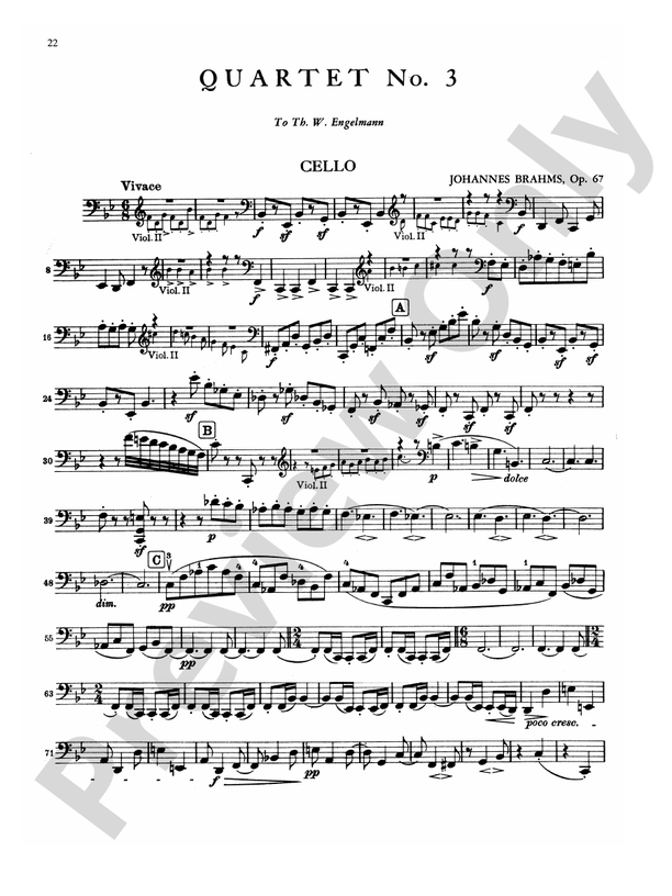 Brahms: Three String Quartets, Op. 51, Nos. 1 & 2, Op. 67: String Quartet, Op. 67 (Cello) Part ...