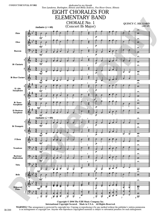 Eight Chorales for Elementary Band: Concert Band Conductor Score & Parts: Quincy C. Hilliard ...