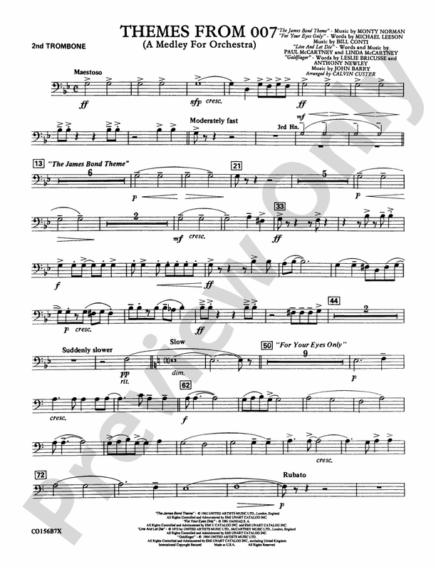 Themes from 007: 2nd Trombone: 2nd Trombone Part - Digital Sheet Music Download