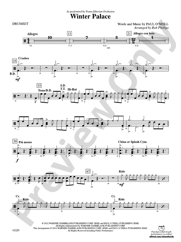 Winter Palace: Drums: Drums Part - Digital Sheet Music Download