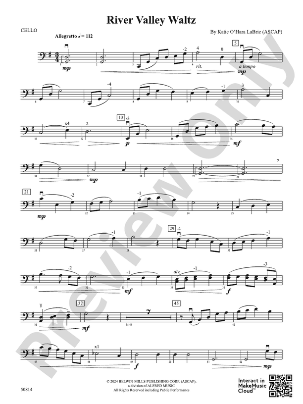 River Valley Waltz: Cello: Cello Part - Digital Sheet Music Download