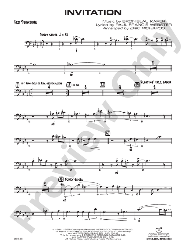 Invitation: 3rd Trombone: 3rd Trombone Part - Digital Sheet Music Download