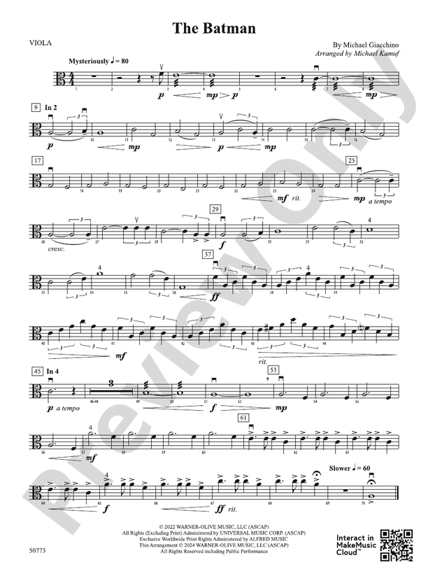 The Batman: Viola: Viola Part - Digital Sheet Music Download