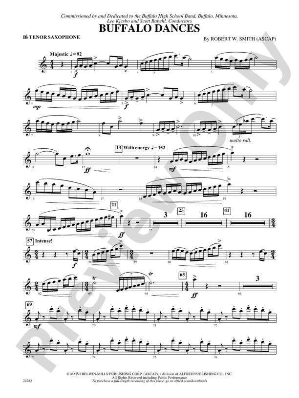 Buffalo Dances: B-flat Tenor Saxophone: B-flat Tenor Saxophone Part ...