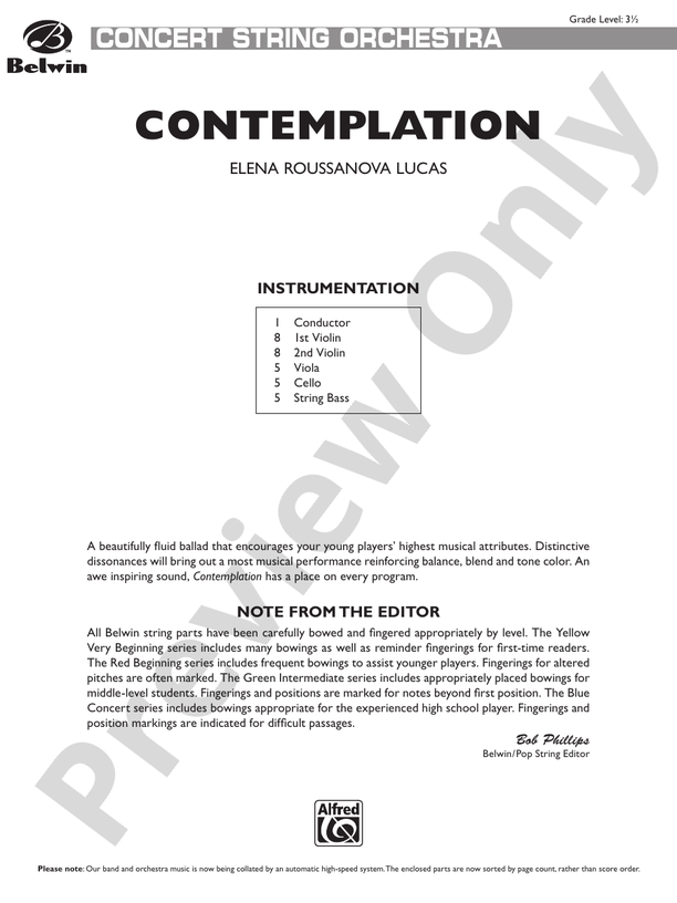 Contemplation: String Orchestra Conductor Score & Parts: Elena Roussanova Lucas - Digital Sheet ...