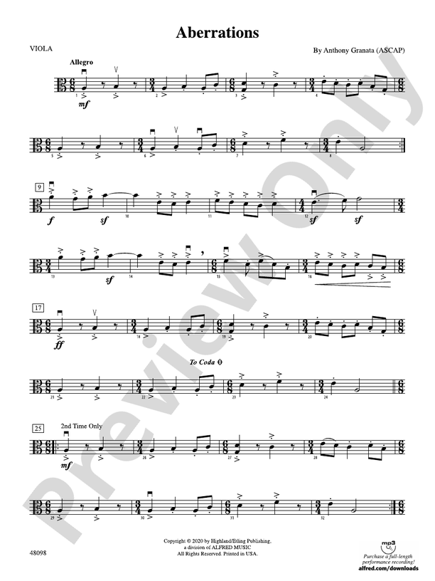 Aberrations: Viola: Viola Part - Digital Sheet Music Download