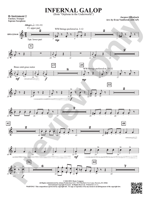 Infernal Galop - From Orpheus in the Underworld: Part 2 - B-flat ...