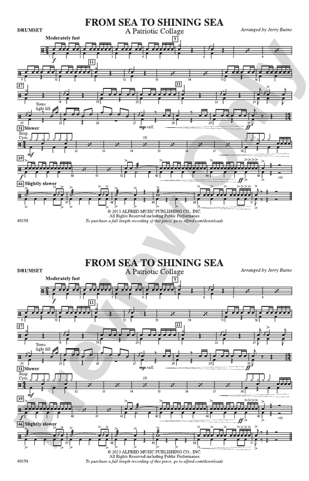 From Sea to Shining Sea: Drumset: Drumset Part - Digital Sheet Music ...