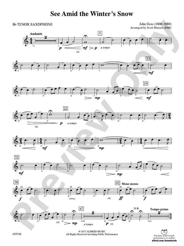 See Amid the Winter's Snow: B-flat Tenor Saxophone: B-flat Tenor ...