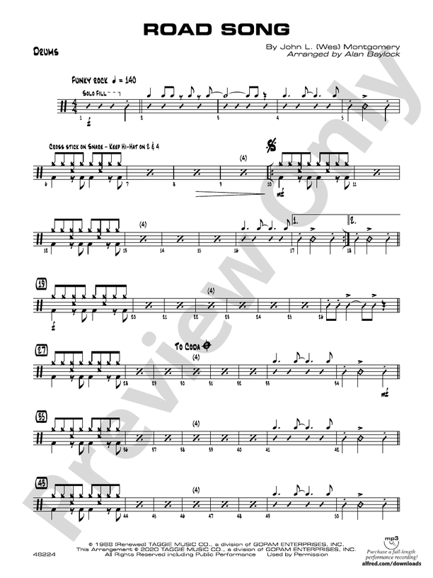 Road Song: Drums: Drums Part - Digital Sheet Music Download