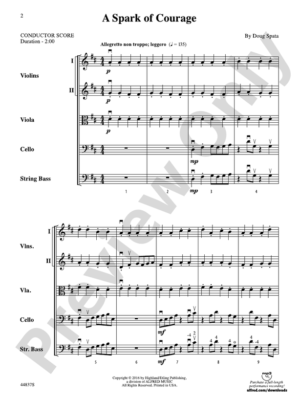 A Spark of Courage: Score: String Orchestra Score - Digital Sheet Music Download