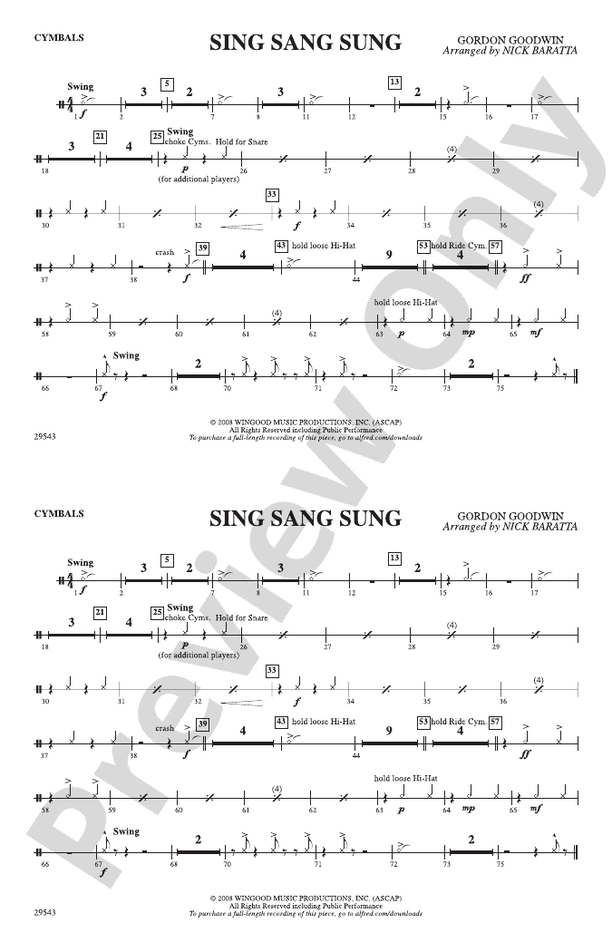 Sing Sang Sung: Cymbals: Cymbals Part - Digital Sheet Music Download