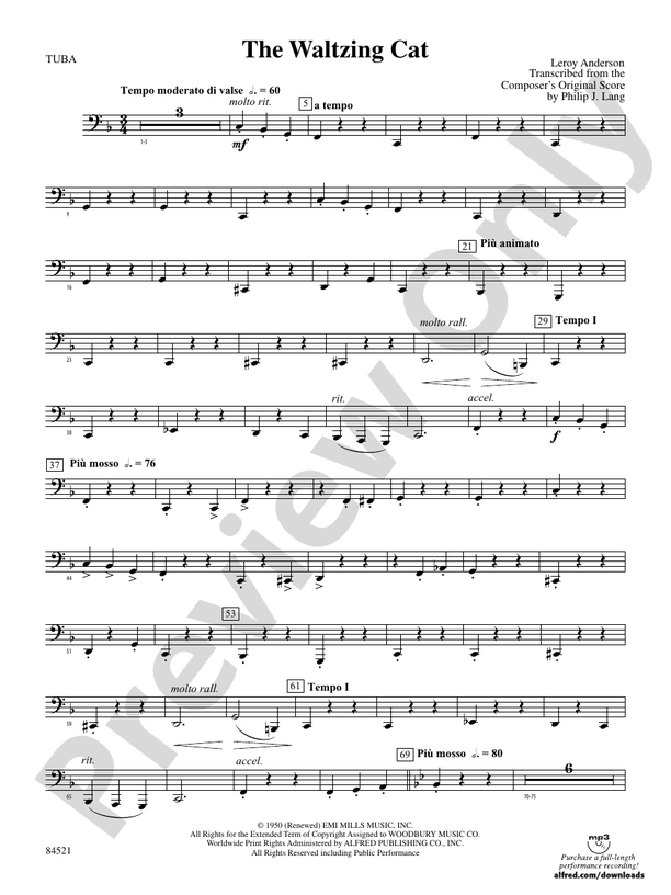 The Waltzing Cat: Tuba: Tuba Part - Digital Sheet Music Download