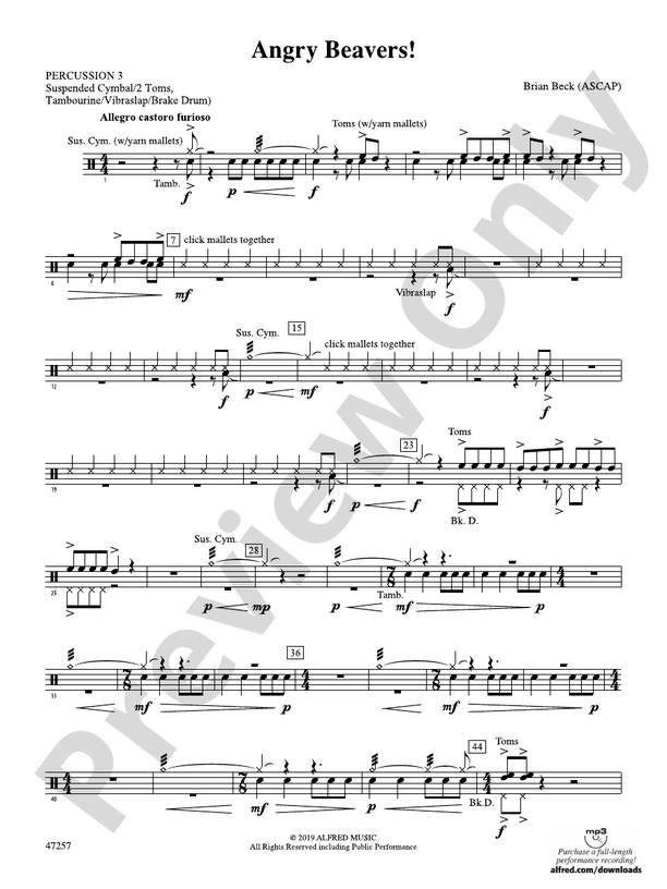 Angry Beavers!: 3rd Percussion: 3rd Percussion Part - Digital Sheet ...