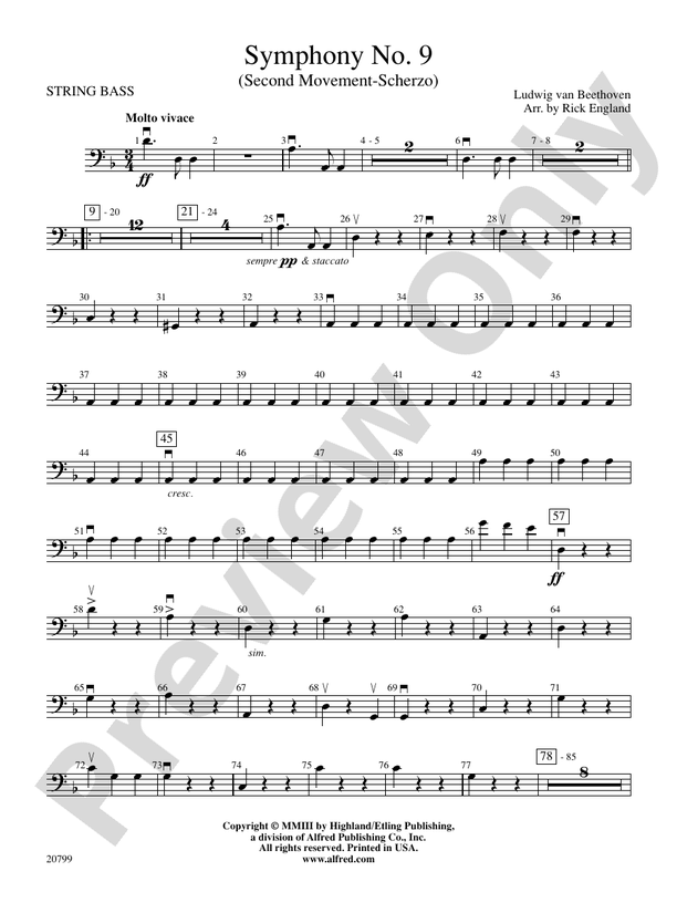 Symphony No. 9 (2nd Movement): String Bass: String Bass Part - Digital Sheet Music Download