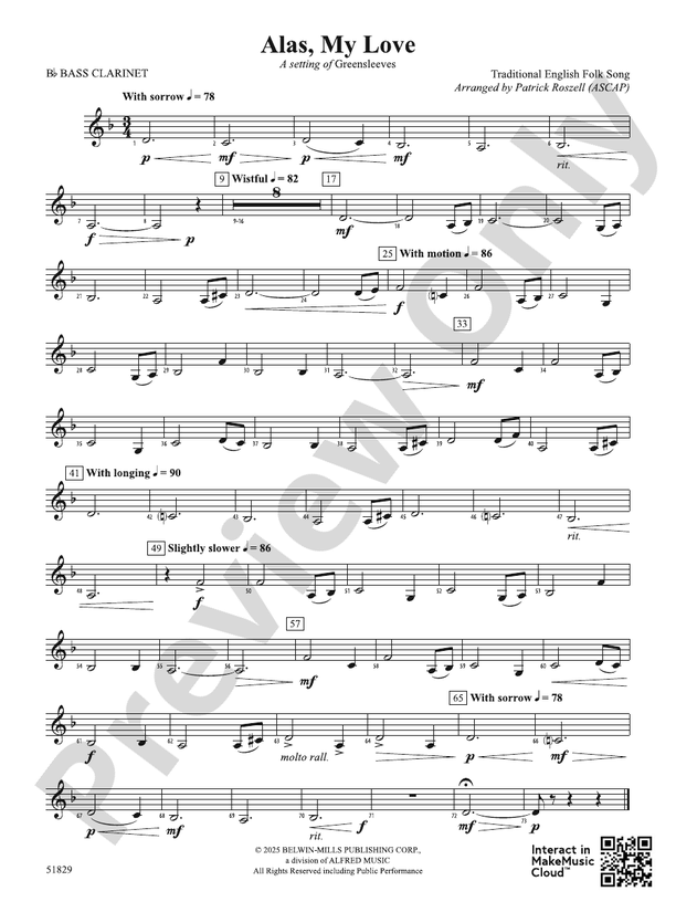 Alas, My Love: B-flat Bass Clarinet: B-flat Bass Clarinet Part ...