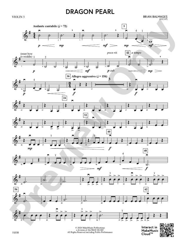 Dragon Pearl: 3rd Violin (Viola [TC]): 3rd Violin (Viola [TC]) Part ...