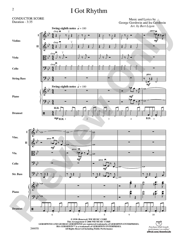I Got Rhythm: Score: String Orchestra Score - Digital Sheet Music Download