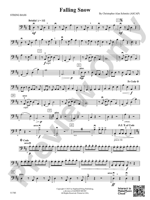 Falling Snow: String Bass: String Bass Part - Digital Sheet Music Download
