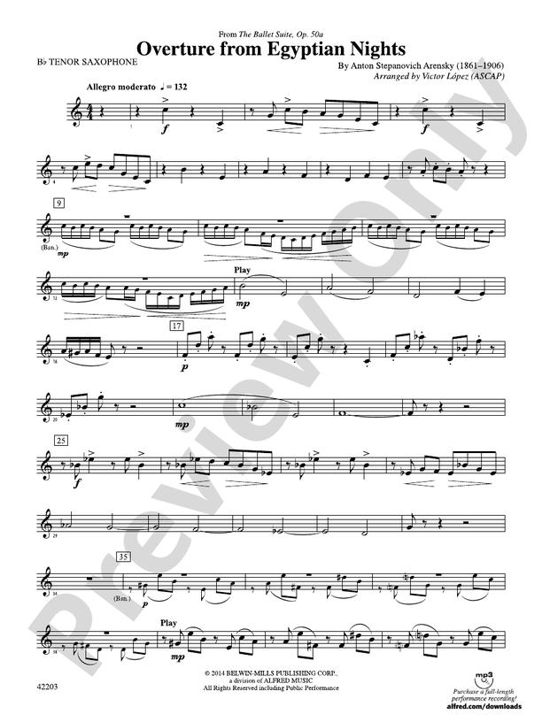 Overture from Egyptian Nights: B-flat Tenor Saxophone: B-flat Tenor Saxophone Part - Digital ...