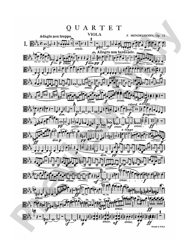 String Quartets, Op. 12; Op. 44, Nos. 1, 2 & 3: Viola: Viola Part - Digital Sheet Music Download