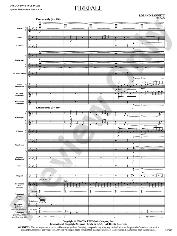 Firefall: Score: Concert Band Score: Roland Barrett - Digital Sheet ...