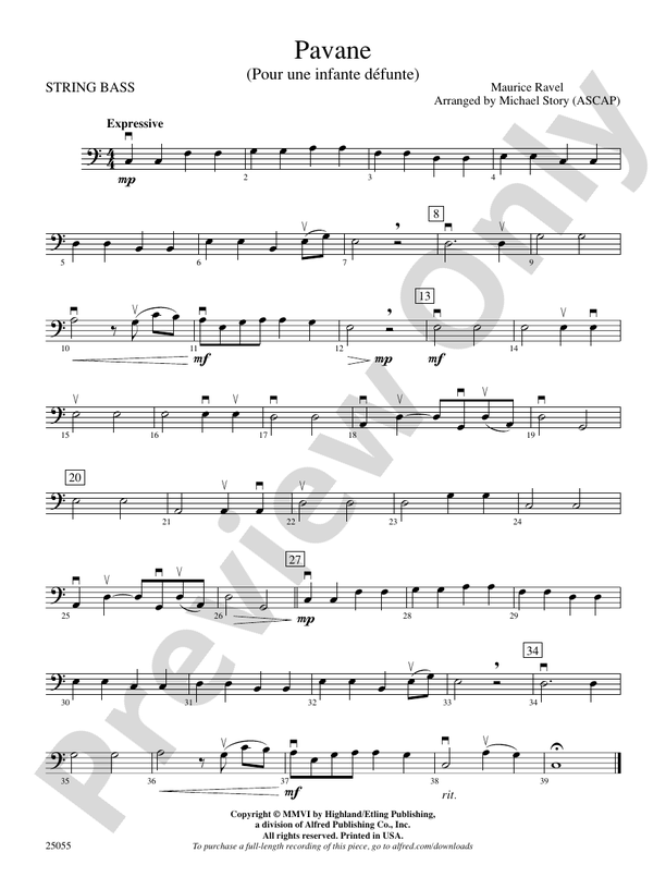 Pavane (Pour Une Infante Defunte): String Bass: String Bass Part ...