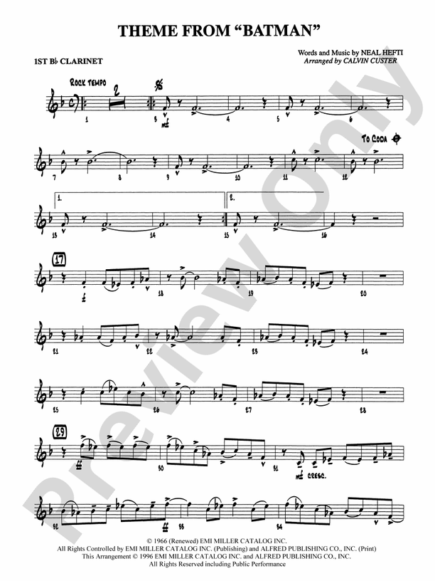 Batman Theme: 1st B-flat Clarinet: 1st B-flat Clarinet Part - Digital ...