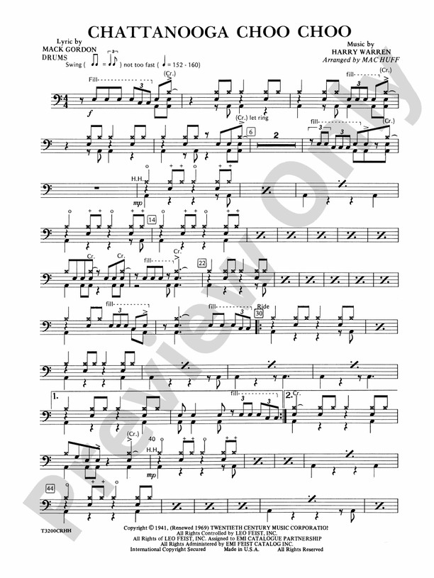 Chattanooga Choo Choo: Drums: Drums Part - Digital Sheet Music Download
