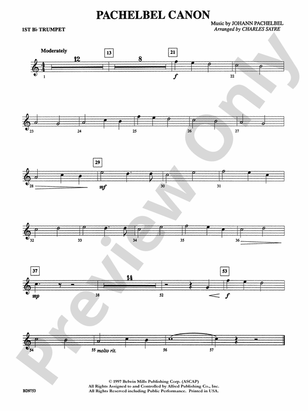 Pachelbel Canon: 1st B-flat Trumpet: 1st B-flat Trumpet Part - Digital ...