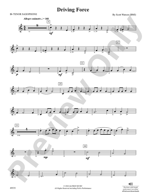 Driving Force: B-flat Tenor Saxophone: B-flat Tenor Saxophone Part ...