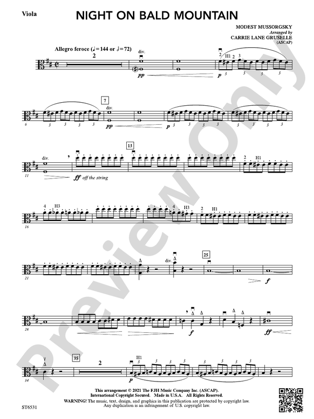 Night on Bald Mountain: Viola: Viola Part: Modest Mussorgsky - Digital Sheet Music Download