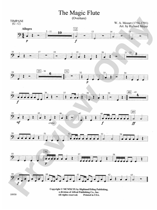 The Magic Flute (Overture): Timpani: Timpani Part - Digital Sheet Music ...