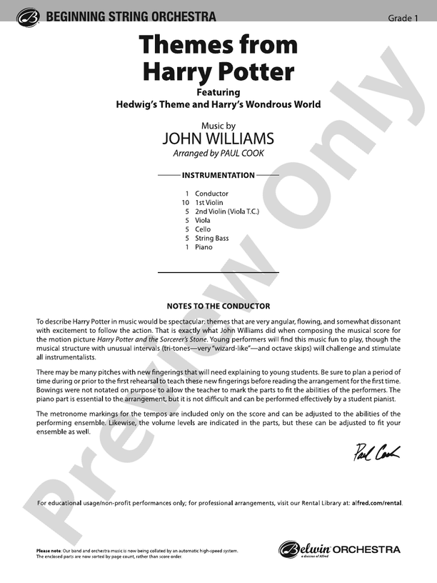 Harry Potter, Themes from: Score: String Orchestra Score - Digital ...