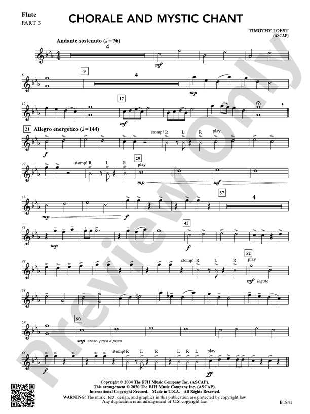 Chorale and Mystic Chant: Part 3 - Flute: Part 3 - Flute Part: Timothy ...