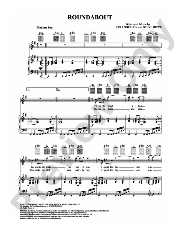 Roundabout: Piano/Vocal/Chords: Yes - Digital Sheet Music Download