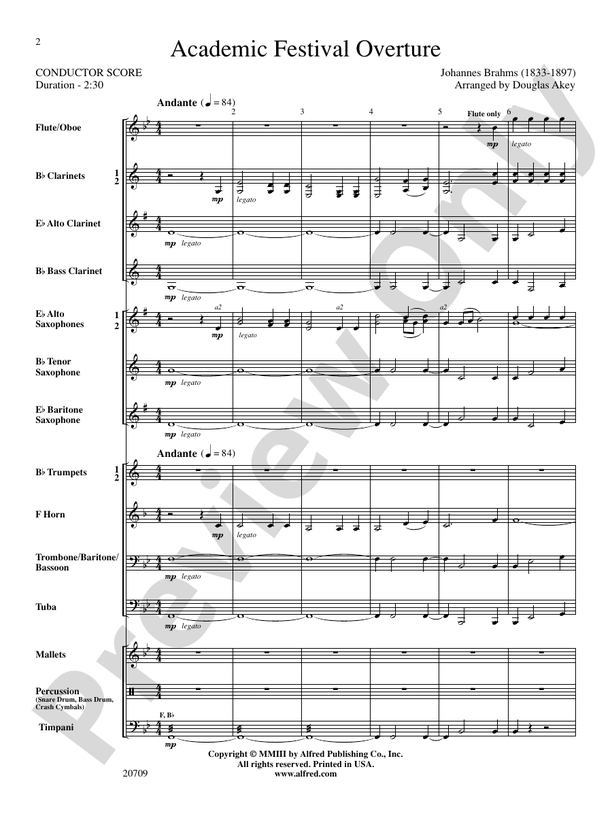 Academic Festival Overture: Score: Concert Band Score - Digital Sheet ...