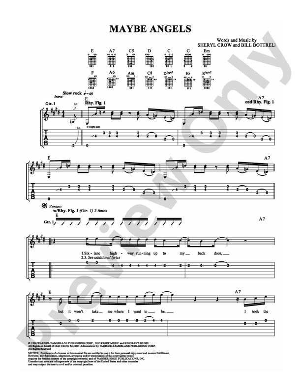 Maybe Angels: Easy Guitar: Sheryl Crow - Digital Sheet Music Download