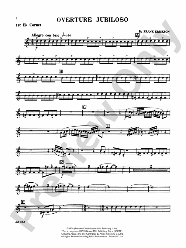 Overture Jubiloso: 1st B-flat Cornet: 1st B-flat Cornet Part - Digital Sheet Music Download