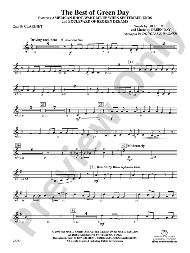 The Best of Green Day: 2nd B-flat Clarinet: 2nd B-flat Clarinet Part ...