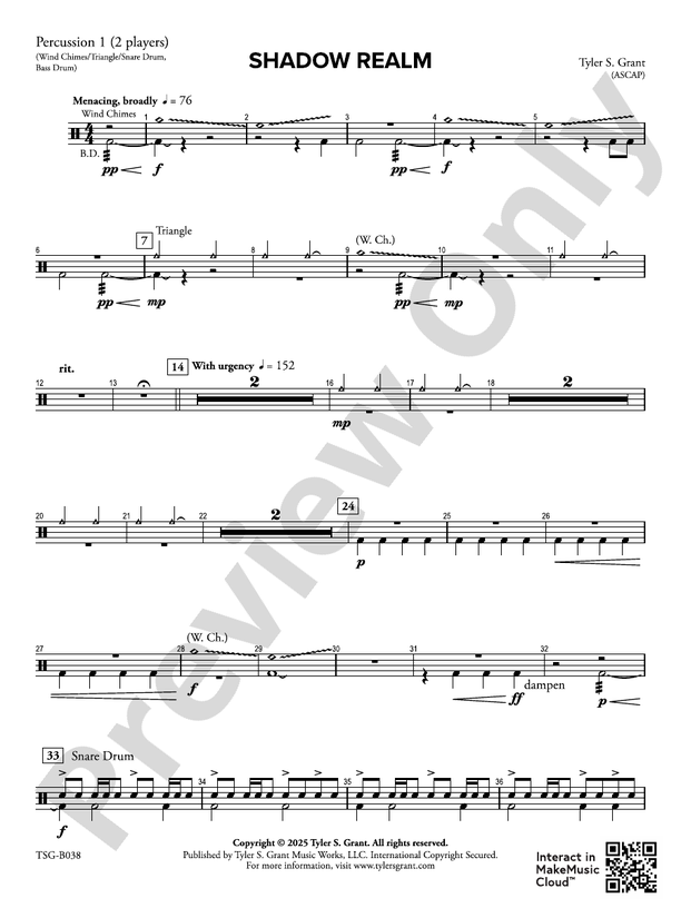 Shadow Realm: 1st Percussion: 1st Percussion Part: Tyler S. Grant ...