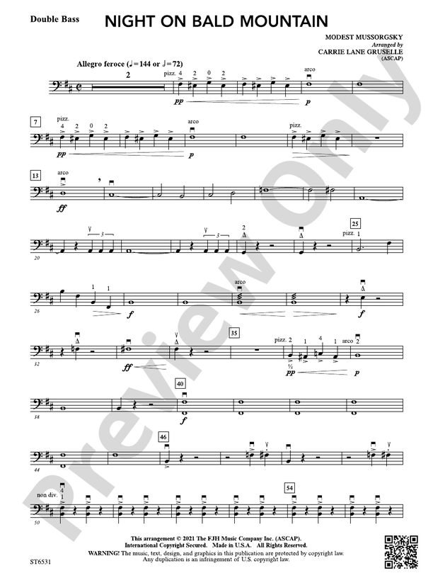Night on Bald Mountain: Double Bass: Double Bass Part: Modest ...